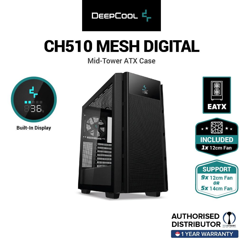 DEEPCOOL CH510 Mesh Digital Mid-Tower ATX PC Case with LCD Display ...