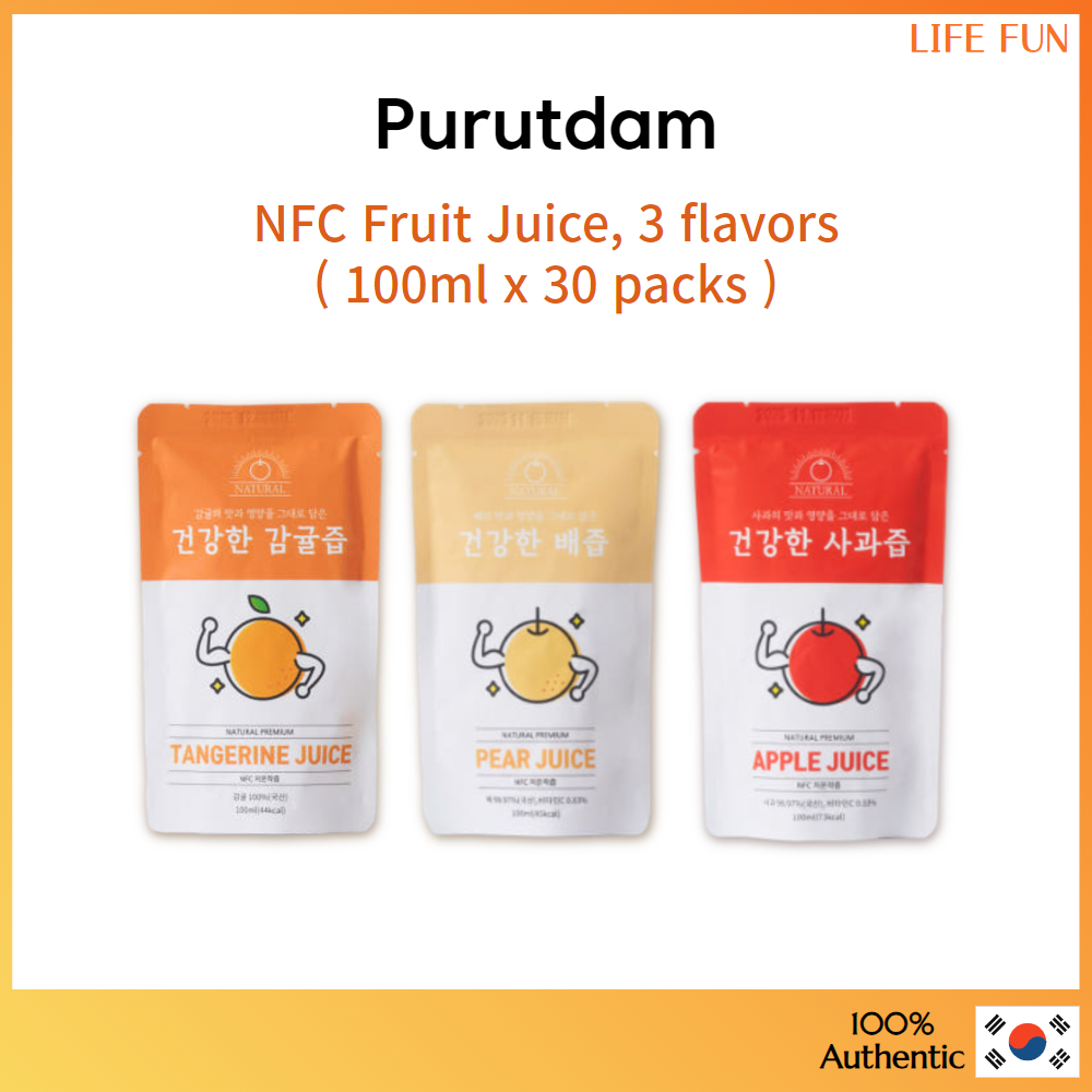 [Purutdam] Healthy NFC Fruit Juice 100ml 30 Packs, Pear / Apple / Tangerine, korean juice ...