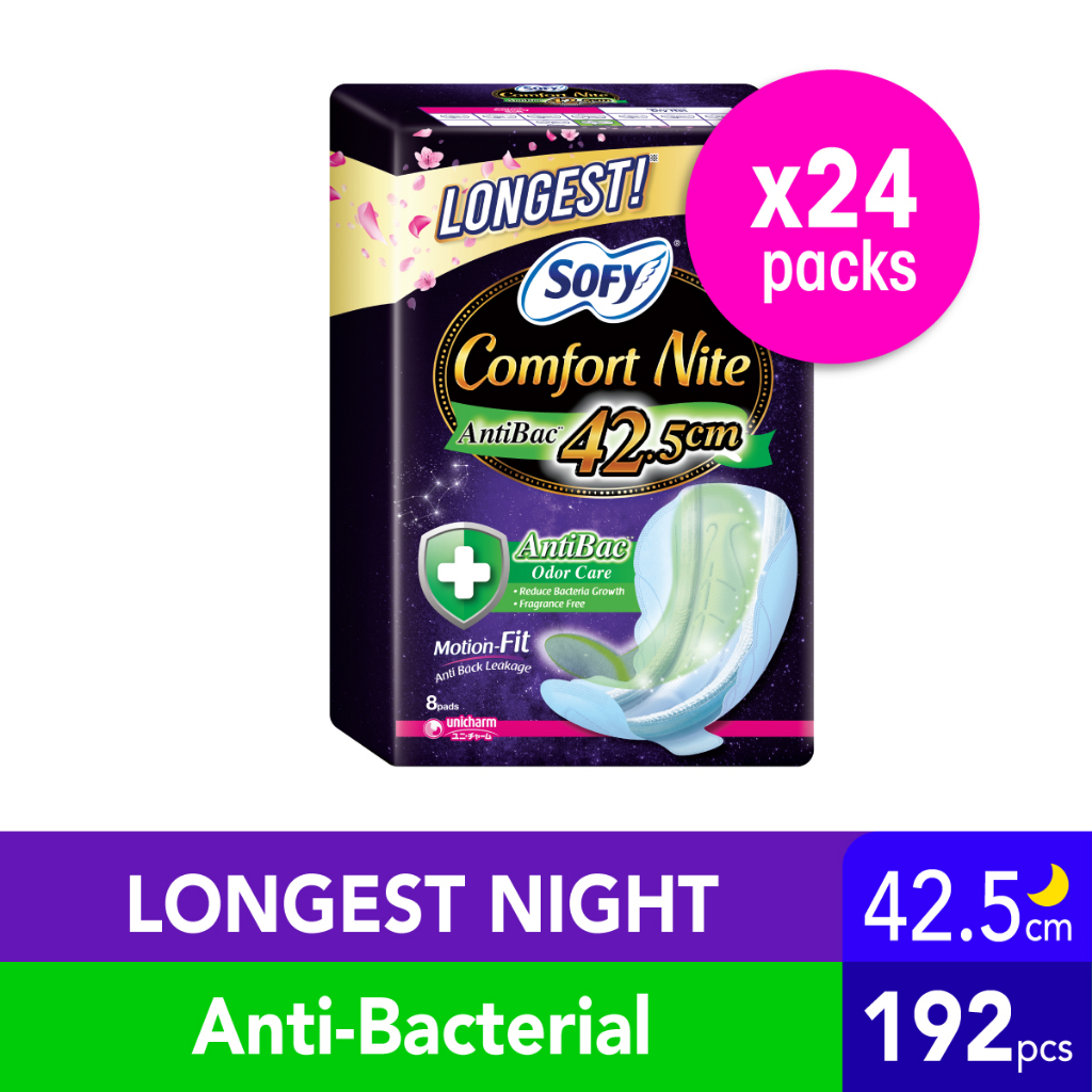 SOFY Comfort Nite Anti Bac Night Slim Wing 42.5cm 8s Sanitary Pads (24 ...