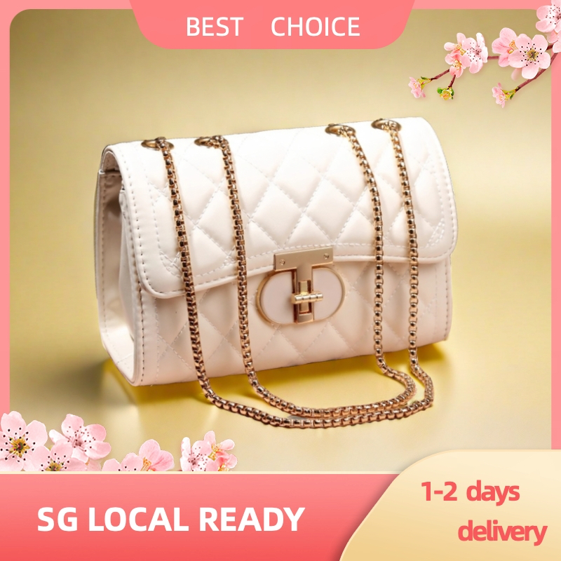 Free Ship, Light Luxury Diamond-shaped Plaid Diagonal White Chain Bag ...