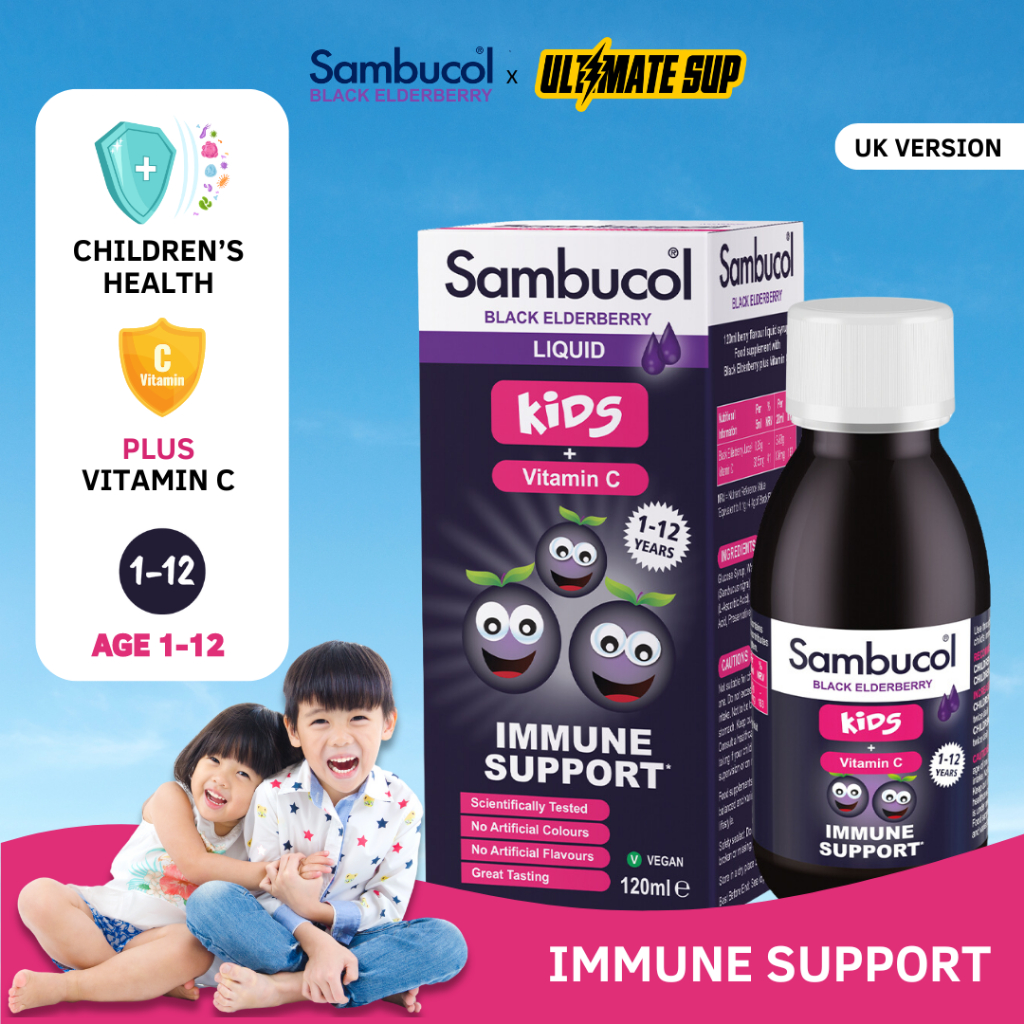 Sambucol Kids Liquid, PLUS Vitamin C, Strengthen Immune System, Support ...