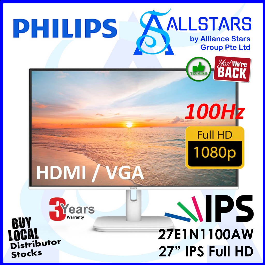 Philips 27E1N1100 White / 27E1N1100AW 27 inch IPS Monitor / 100Hz oc to ...