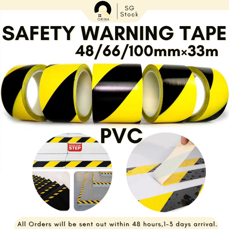 [SG] 33M Warning Tape Yellow Black Tape 100mm Safe Stripe Tape Floor ...