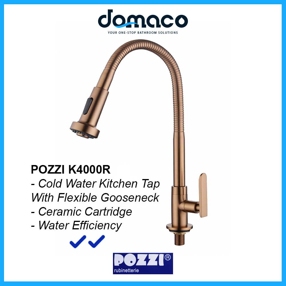 Pozzi K4000R Rose Gold With Flexible Gooseneck Kitchen Sink Tap ...