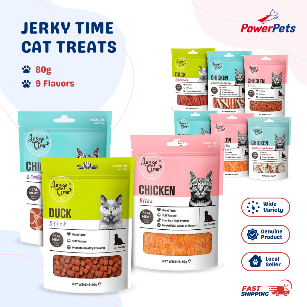 Jerky Time Cat Treats 80g Chicken & Codfish Duck Chicken Strips Bites ...