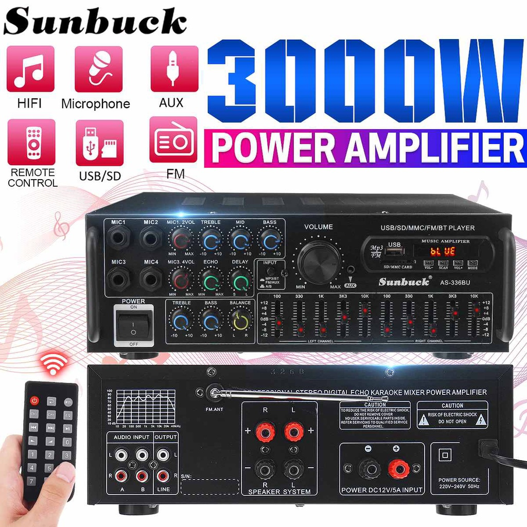 3000W High Power Bluetooth Audio 2 Channel Amplifier 12V/220V Power ...