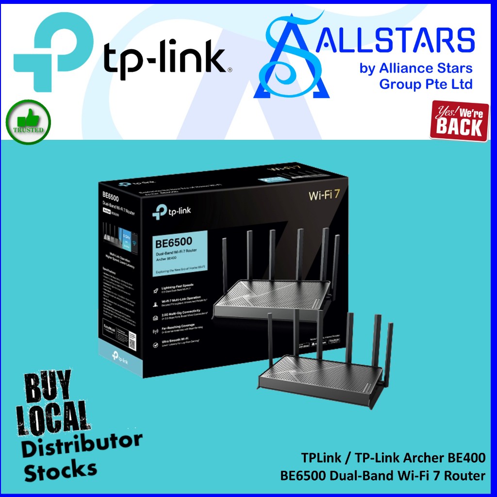 TP-Link Archer BE400 / BE6500 Dual-Band Wi-Fi 7 Router (Warranty 3years ...