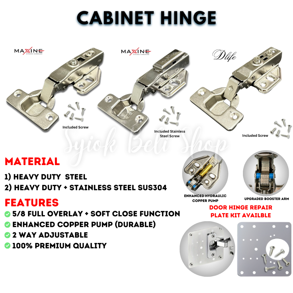 MAXINE Heavy Duty / Stainless Steel 304 5/8" Full Overlay Soft Close ...