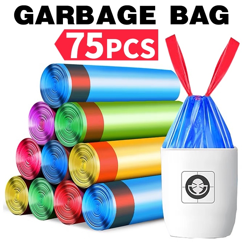 Drawstring garbage bag 75Pcs household portable kitchen garbage bag ...