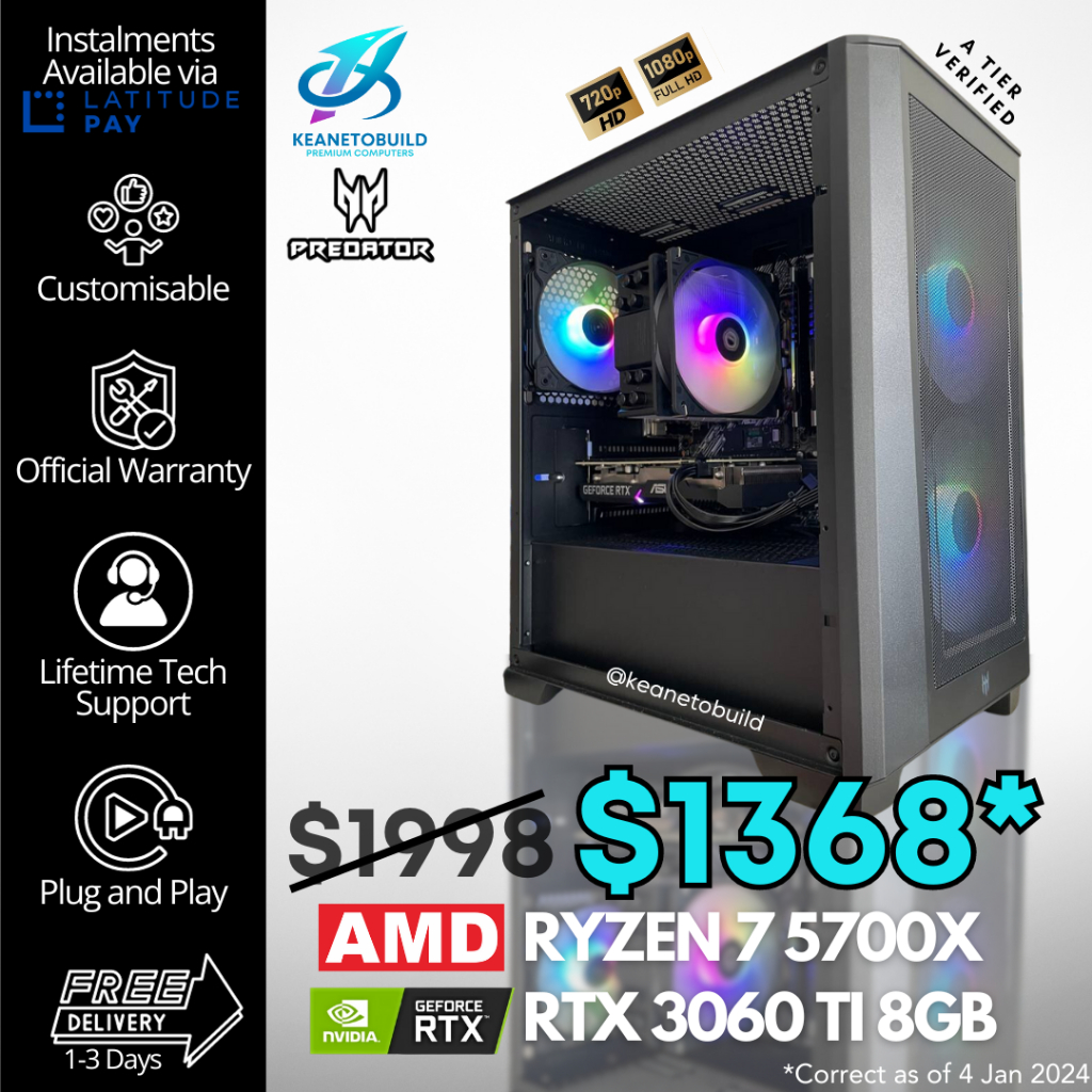 Custom Gaming Desktop Computer PC - Ryzen 7 5700X + RTX 3060 TI 8GB | Shopee Singapore