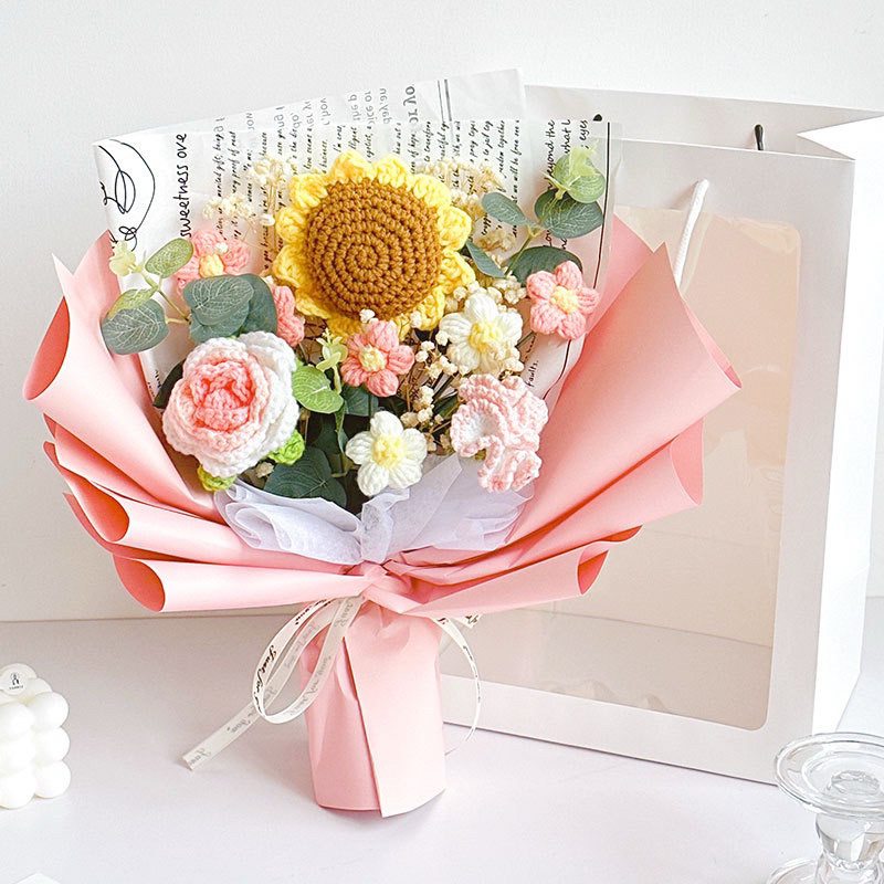 🇸🇬🌹 SG Crochet LED Flower Sunflower Roses Bouquet for Handcraft ...