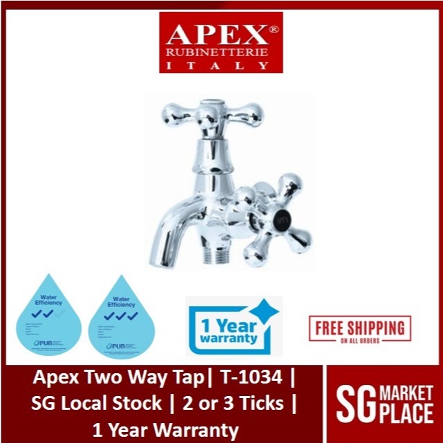 Apex Two Way Tap with Cross Handle | T-1034 | Brass Material | Chrome ...