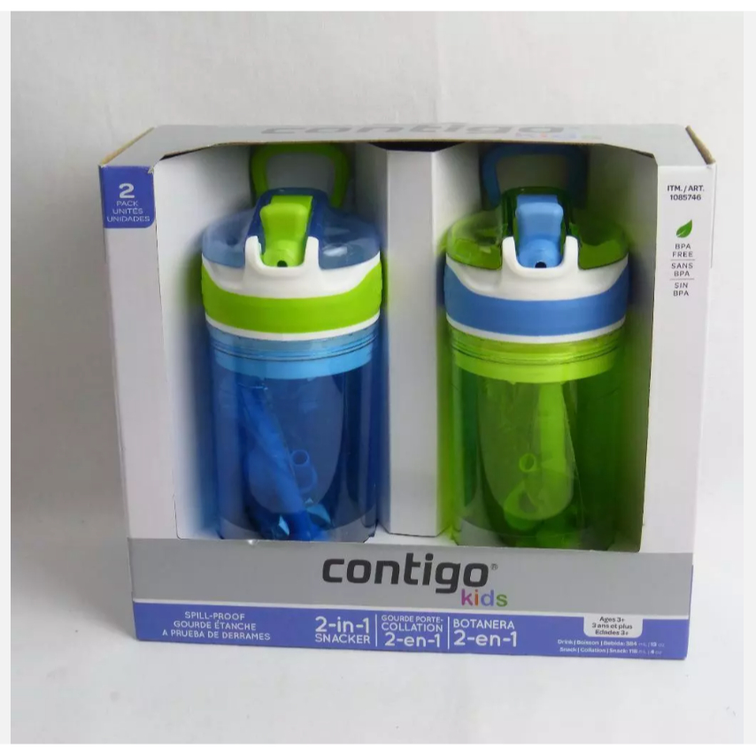Contigo Kids 2 in 1 Snacker Spill Proof Bottles & Snack Cups Blue Green ...