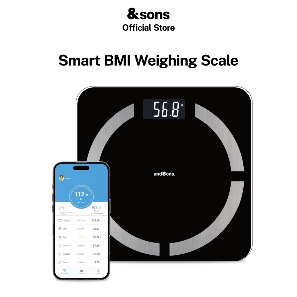Smart BMI Weighing Scale | Tracks 12 Body Metrics: Weight, BMI, Body ...