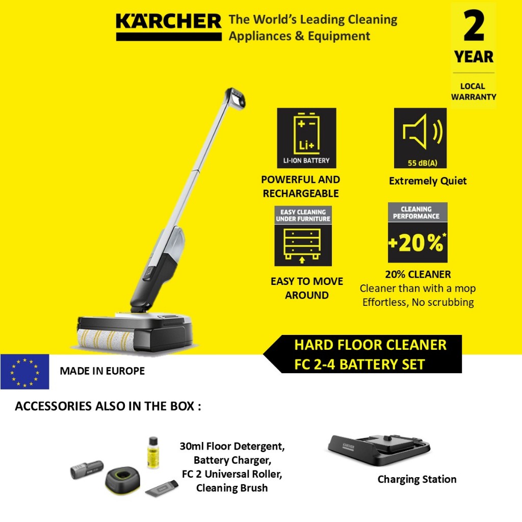 KARCHER Hard Floor Cleaner FC 2-4 Battery Set for dry and wet dirt removal | Shopee Singapore