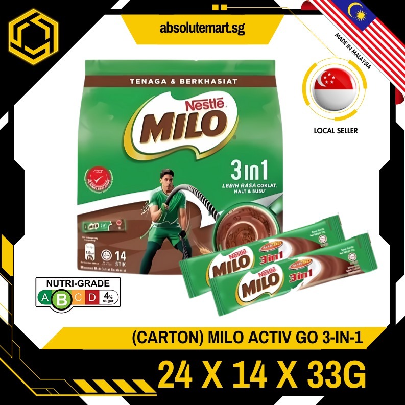 [CARTON] NESTLE MILO Active Go 3-in-1 24 PACK X 14 STICKS X 33G (SACHET ...