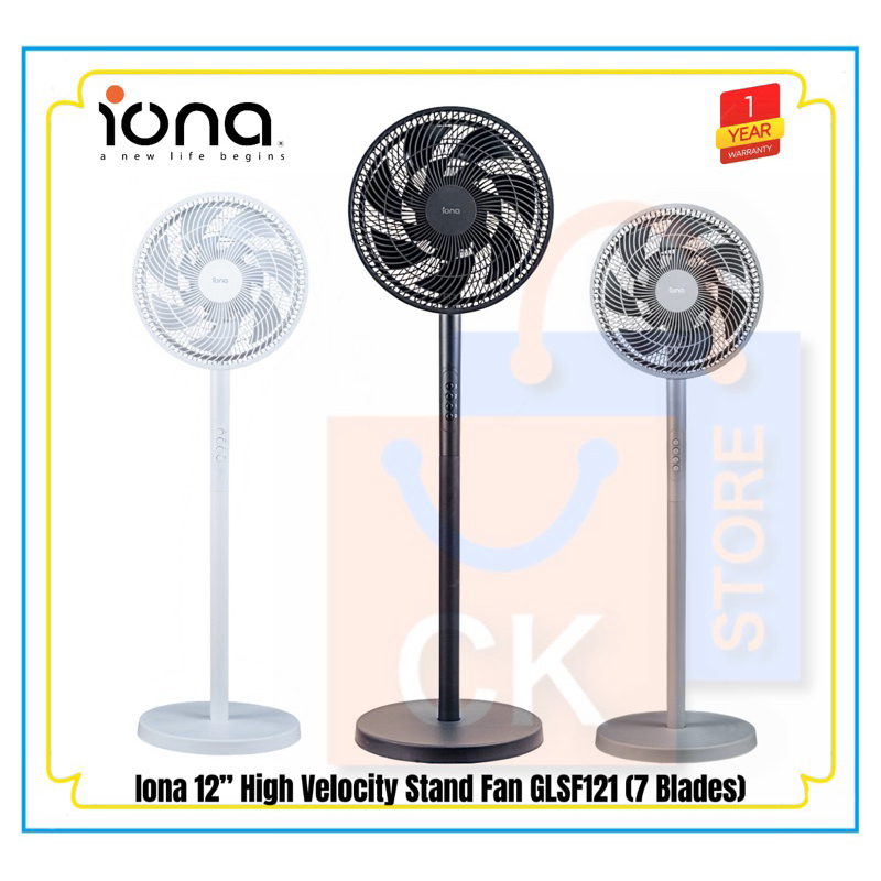 IONA 12” (7 Bladed) Air Circulation Stand Fan GLSF 121 | GLSF121 (Black ...
