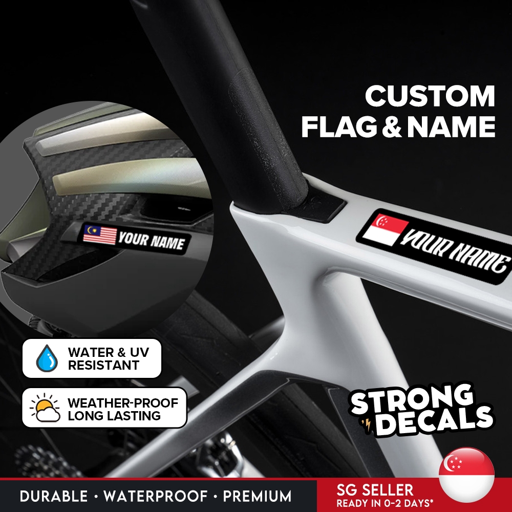 [SG Seller] Custom Flag Name Decal Sticker Singapore Bike Bicycle (3pcs ...