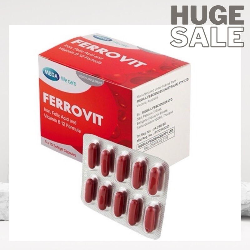 Mega Ferrovit (Box Of 50 Tablets) - Iron Supplement, Folic Acid And ...