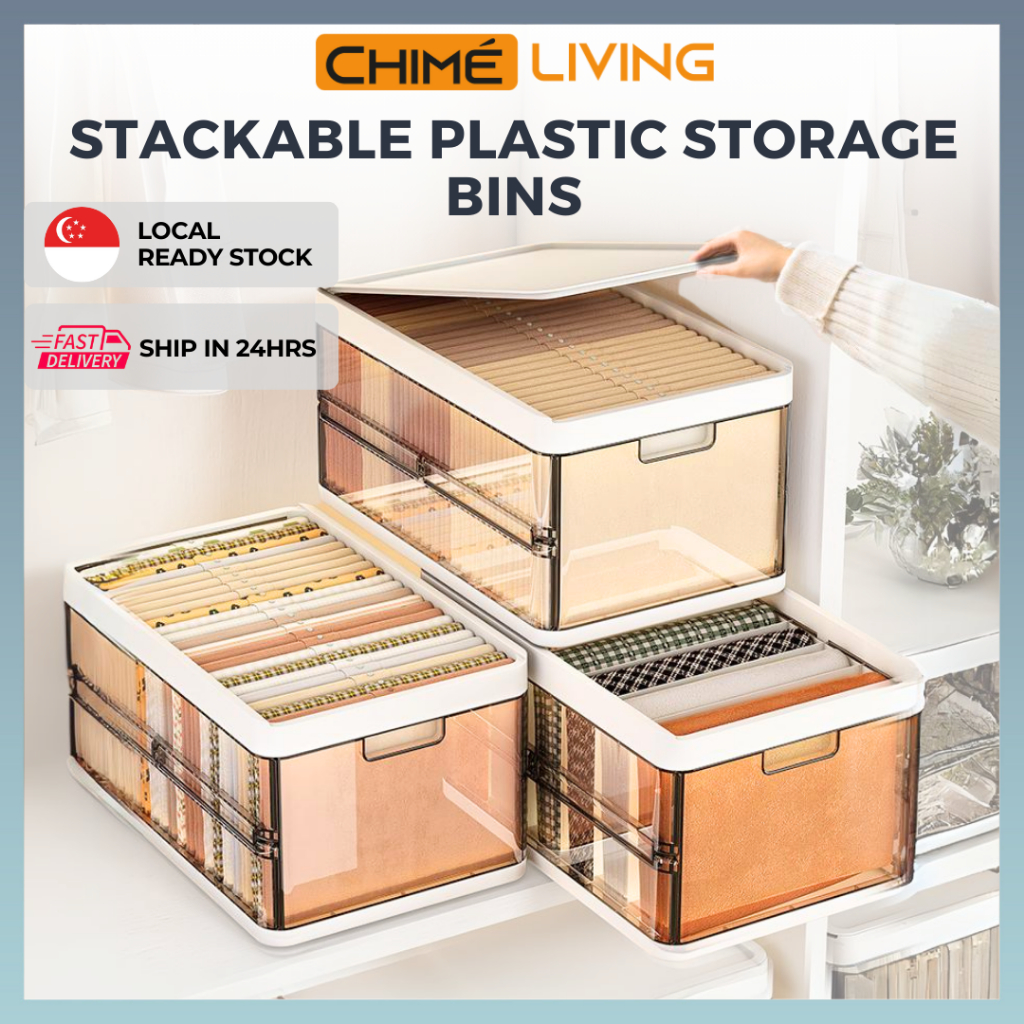 Stackable Plastic Storage Bins with Lid | Wardrobe Clothes Organiser 9 ...