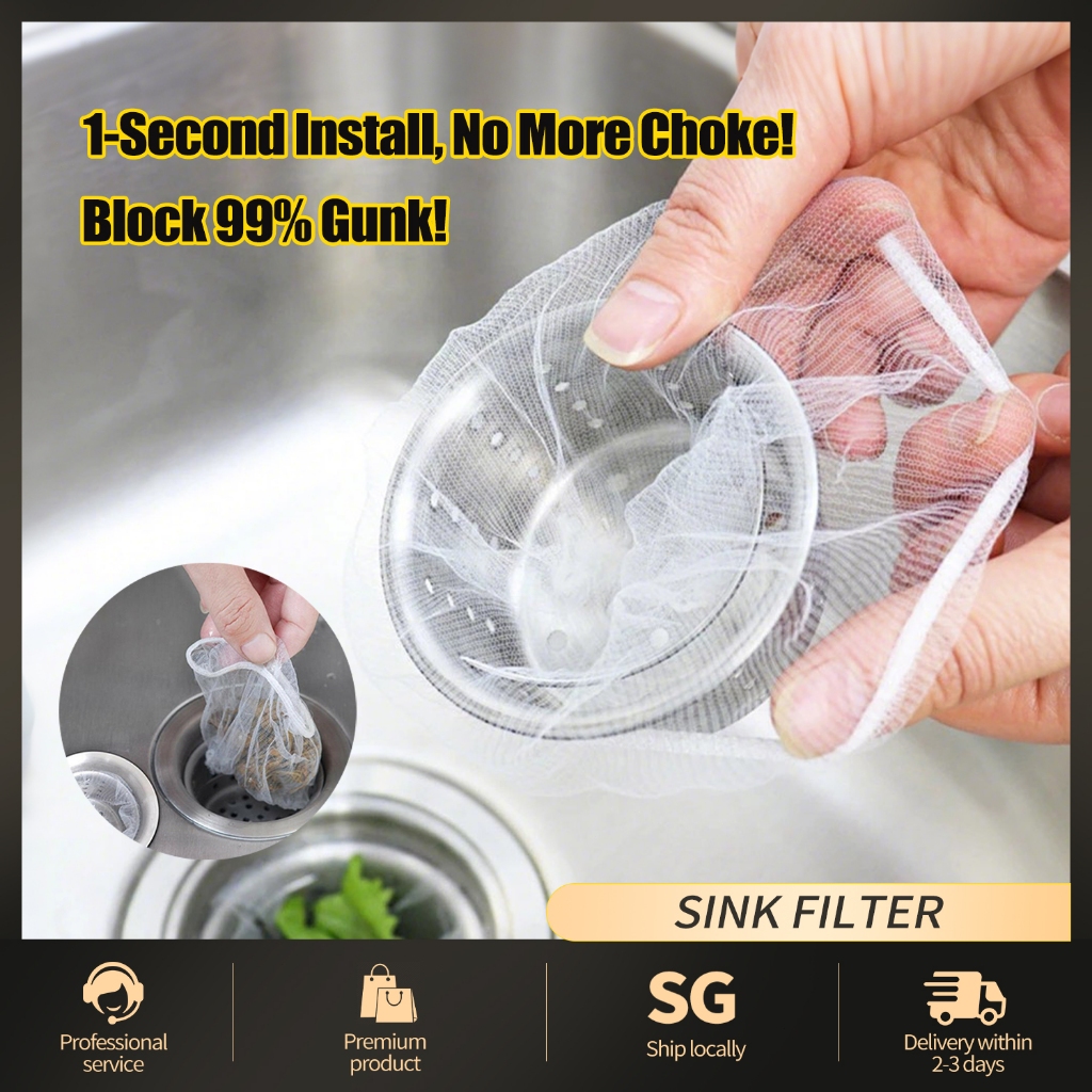 SG Stock 100PCS Disposable Kitchen Sink Net Filter Sink Basket Bag Fit ...