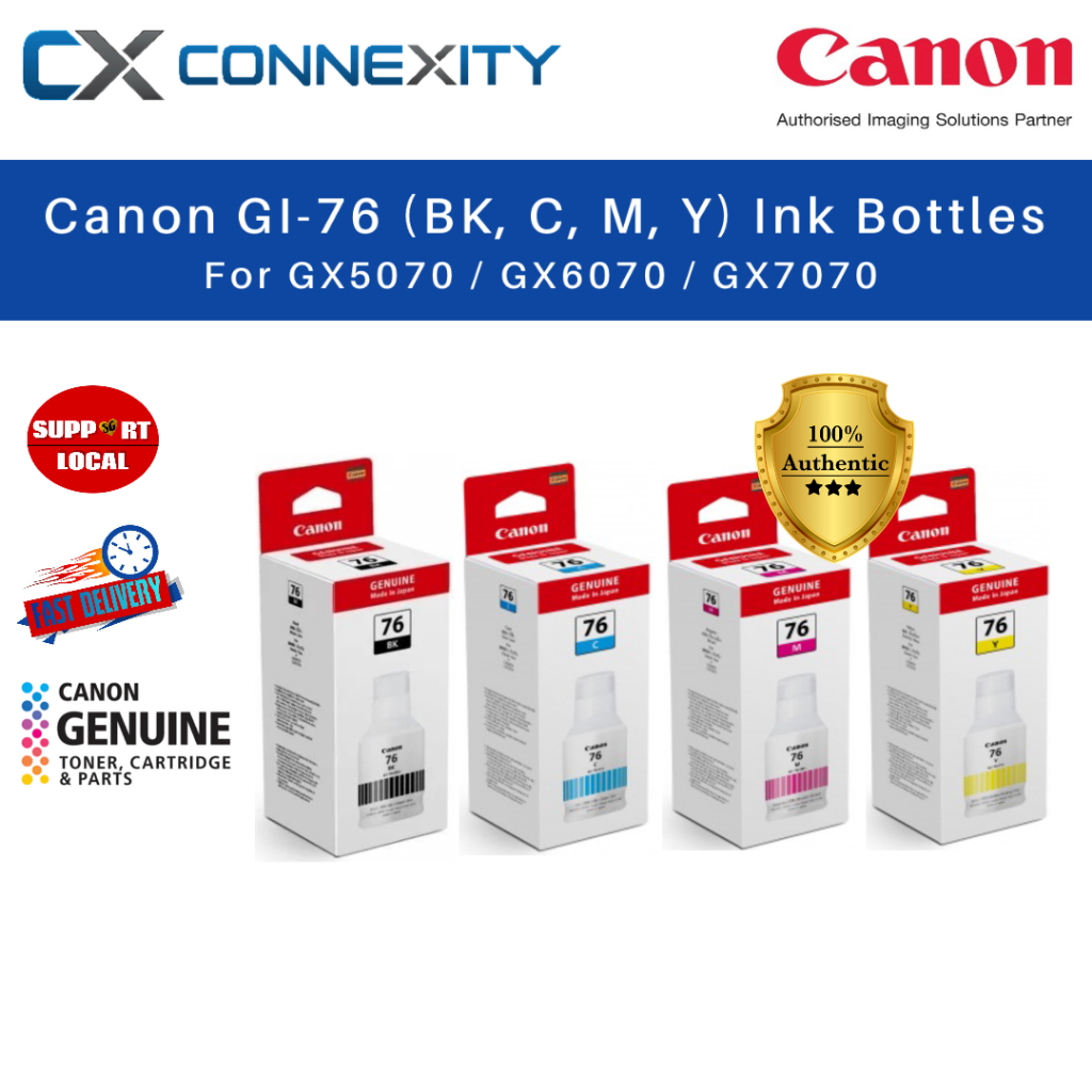 Canon Ink Bottle GI-76 BK, C, M, Y and Maintenance Cartridge MC-G01 MC ...