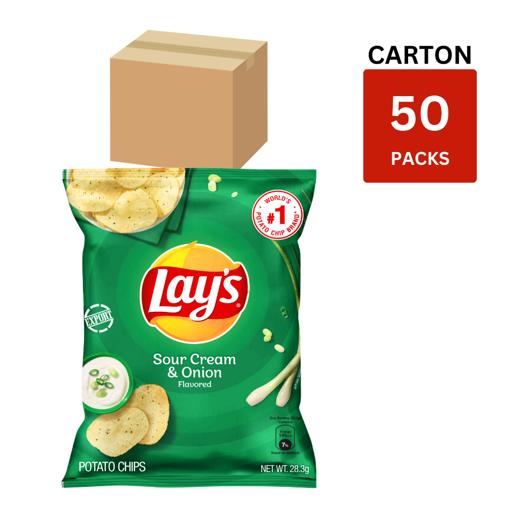 [1 Carton] Lay's Sour Cream & Onion Flavored Potato Chips (50x28.3g ...