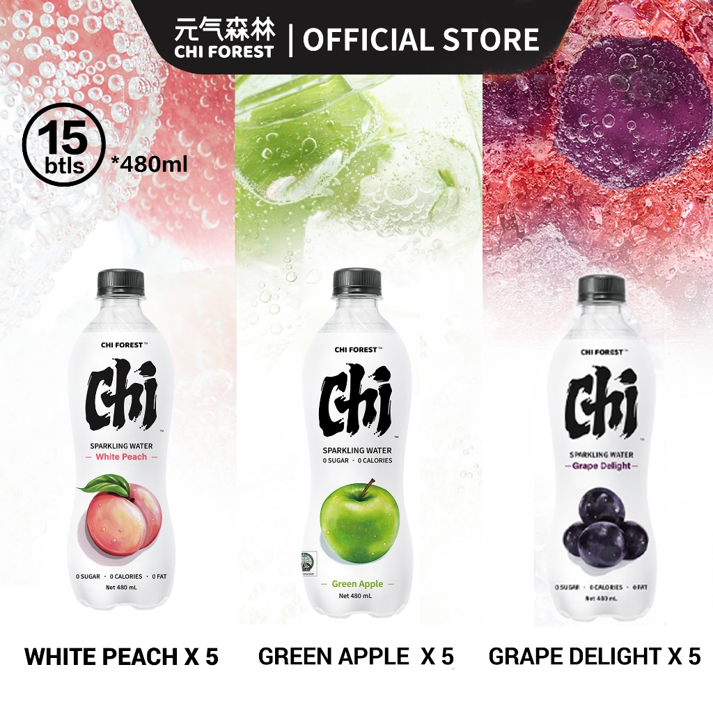Chi Forest 元气森林 Zero Sugar Free Soda Sparkling Water Drinks 480ml×15 bottles 无糖气泡苏打水 [Genki ...
