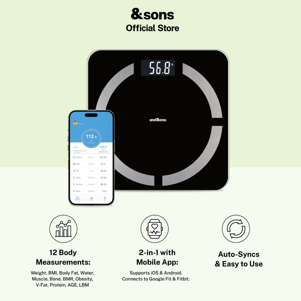 Smart BMI Weighing Scale | Tracks 12 Body Metrics: Weight, BMI, Body ...