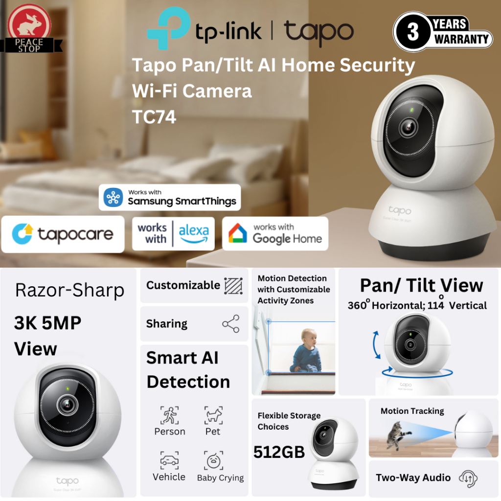 TP-Link Tapo TC74 C230 Security IP Camera WI-FI CCTV 5MP 3K HD Night Vision Motion Detection ...