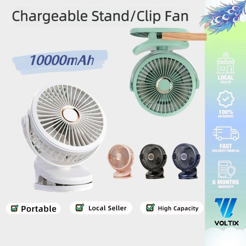 【SG】Portable 10000mAh Type-C Rechargeable Clipped Fan 360° Rotation 4 ...