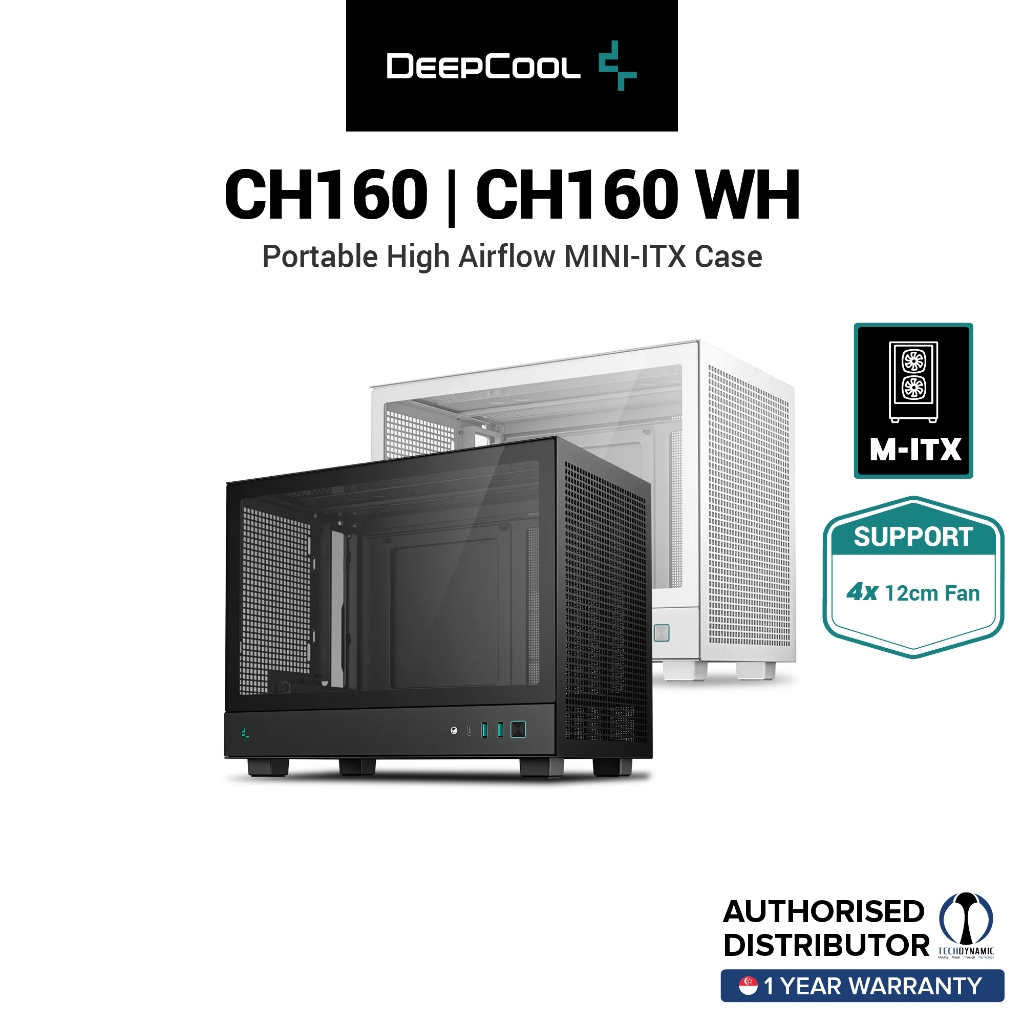 DEEPCOOL CH160 Ultra-Portable Tempered Glass Mini-ITX Case, Black ...