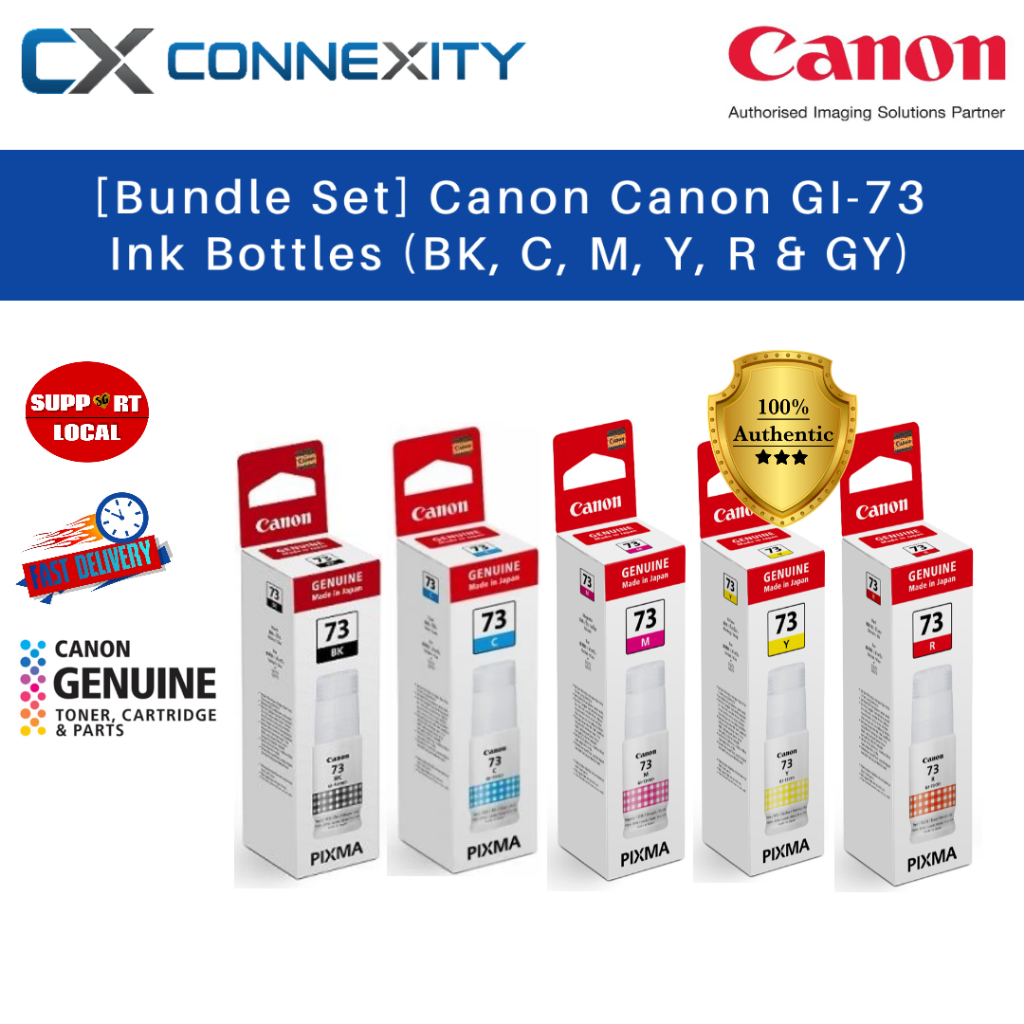 Canon GI-73 Ink Bottles Set (BK, C, M, Y, GY & R) | Canon GI 73 For G570 / G670 Canon GI 73 Ink ...
