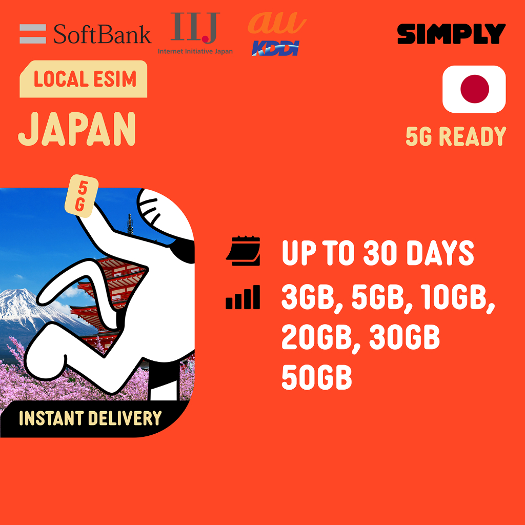 SIMPLY [eSIM] Japan | 3-30 Days | 3GB/5GB/10GB/20GB/30GB/50GB Data | No Registration Required ...