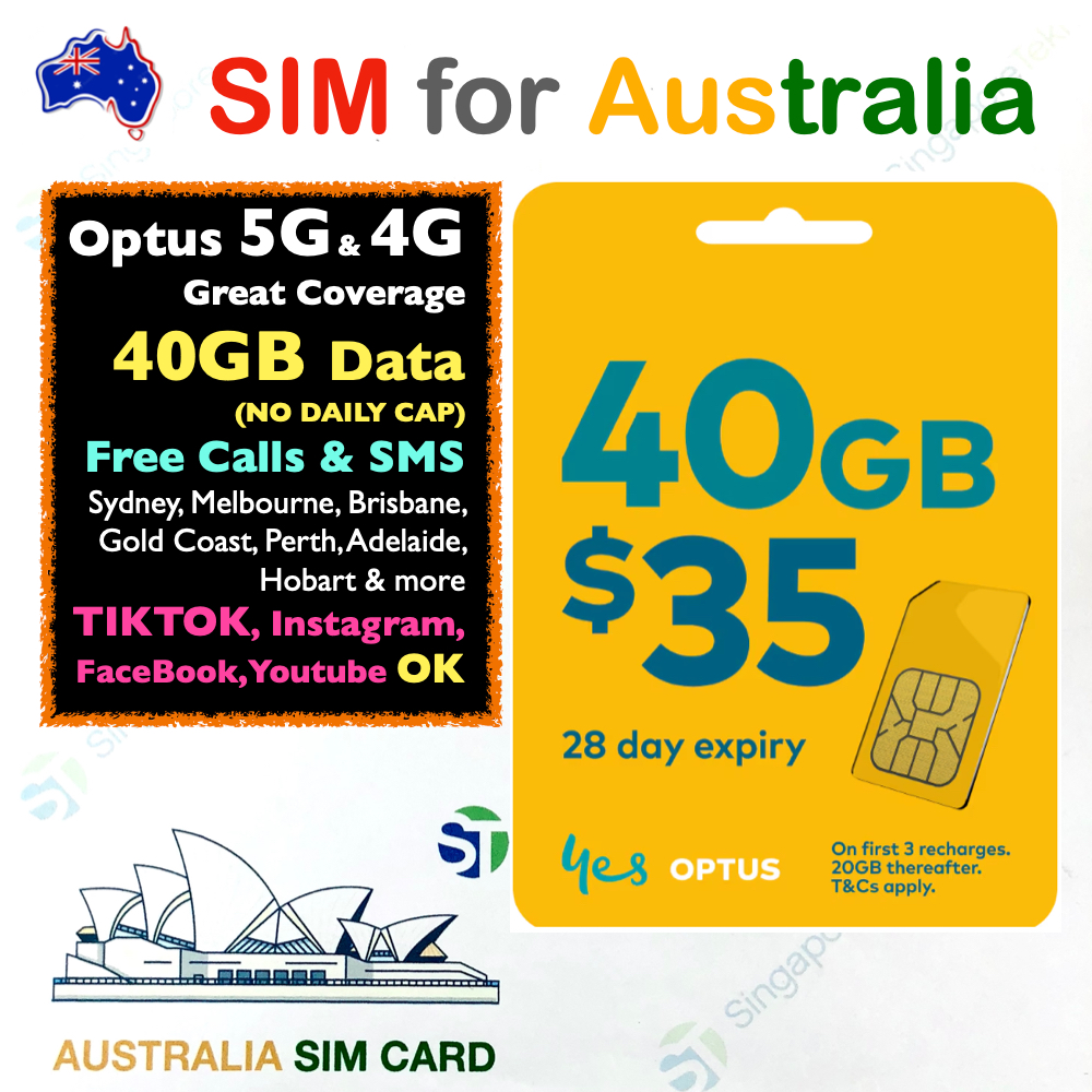 BEST Australia Optus SIM Card 5G 4G 40GB Data FREE Call SMS Mobile ...