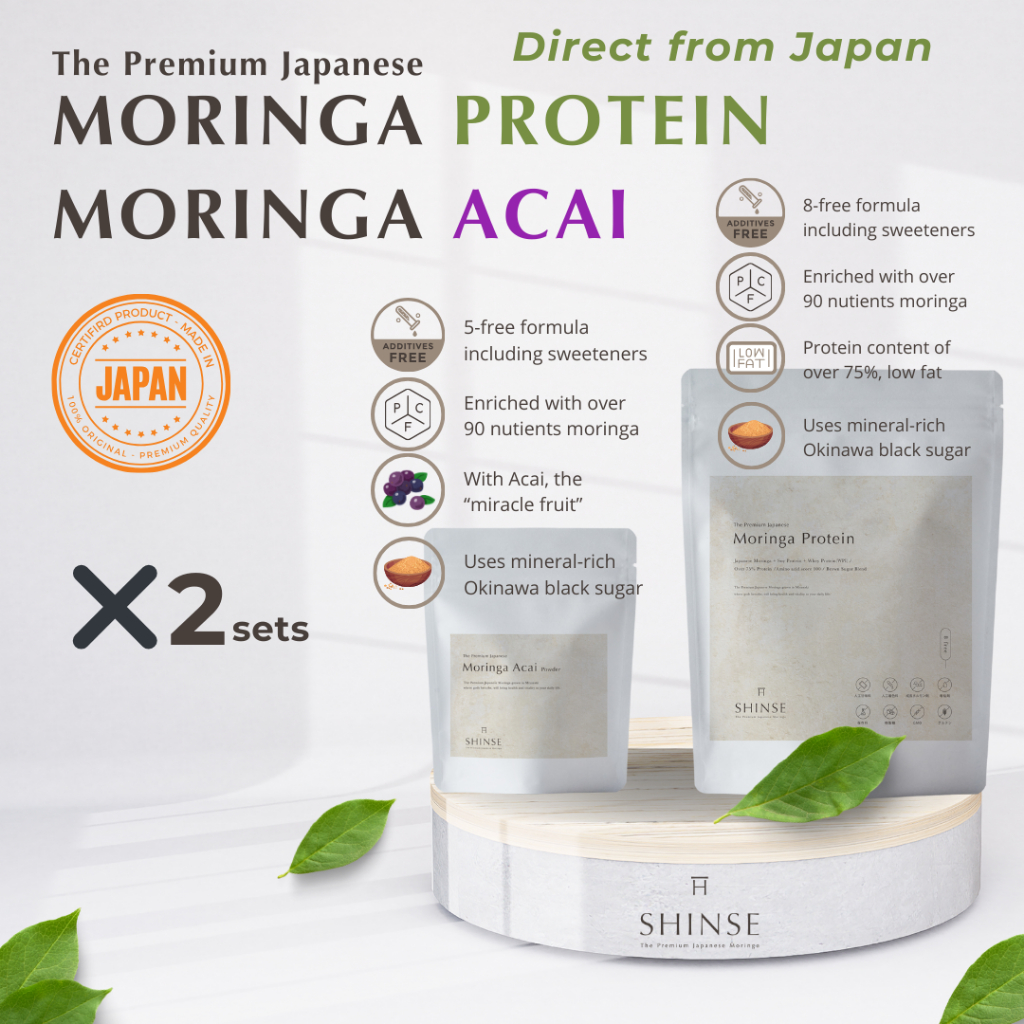 【Direct from Japan】2sets | SHINSE | Premium Japanese Moringa Protein 300g + Acai 60g | Rich in ...