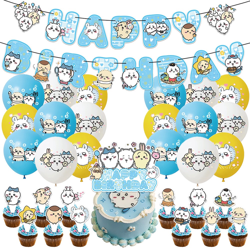 Chiikawa Birthday Theme: HBD Banner, Cake Toppers & Theme Ballloons ...