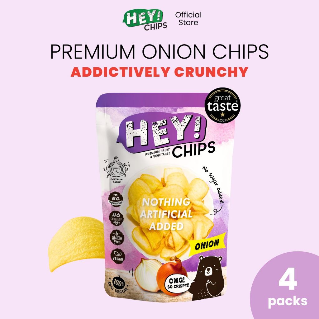 Hey! Chips Onion x 4 (Vegetable Snacks for Kids, Halal, Gluten-Free ...