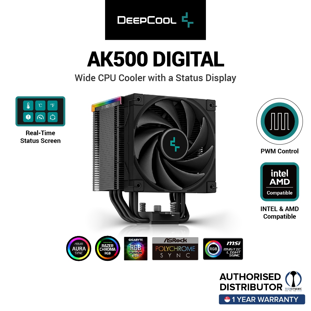 DEEPCOOL AK500 Digital Display Edition CPU Air Cooler 6mm x 5 Nickel ...