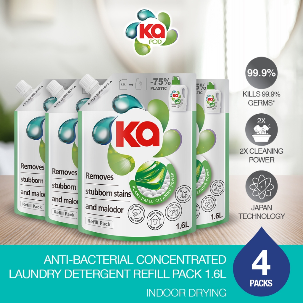 Ka Anti-bacterial Concentrated Laundry Liquid Detergent Refill 1.6L x 4 ...