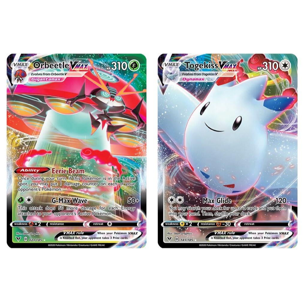 English Pokemon Card Orbeetle VMAX - 021/185 /Togekiss VMAX - 141/185 ...