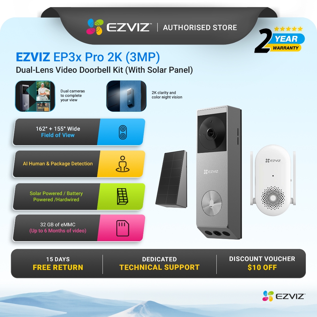 EZVIZ EP3X Pro 2K 3MP Smart Doorbell Security Camera Home Surveillance ...