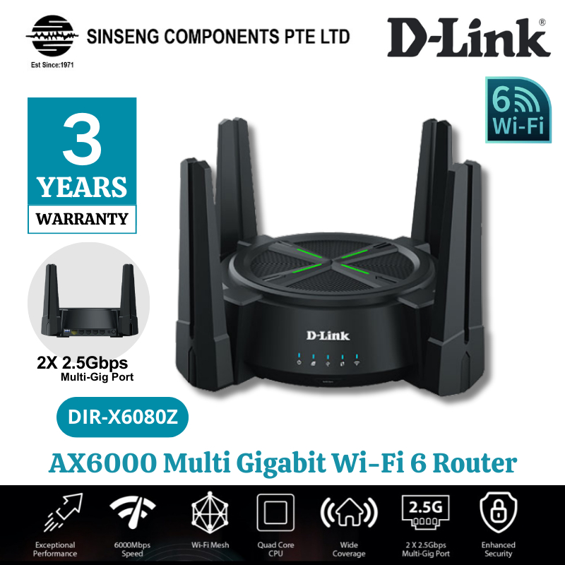 D-Link WiFi 6 DIR-X6080Z AX6000 2.5G Multi Gigabit LAN High Power Wifi Wireless Mesh Router ...