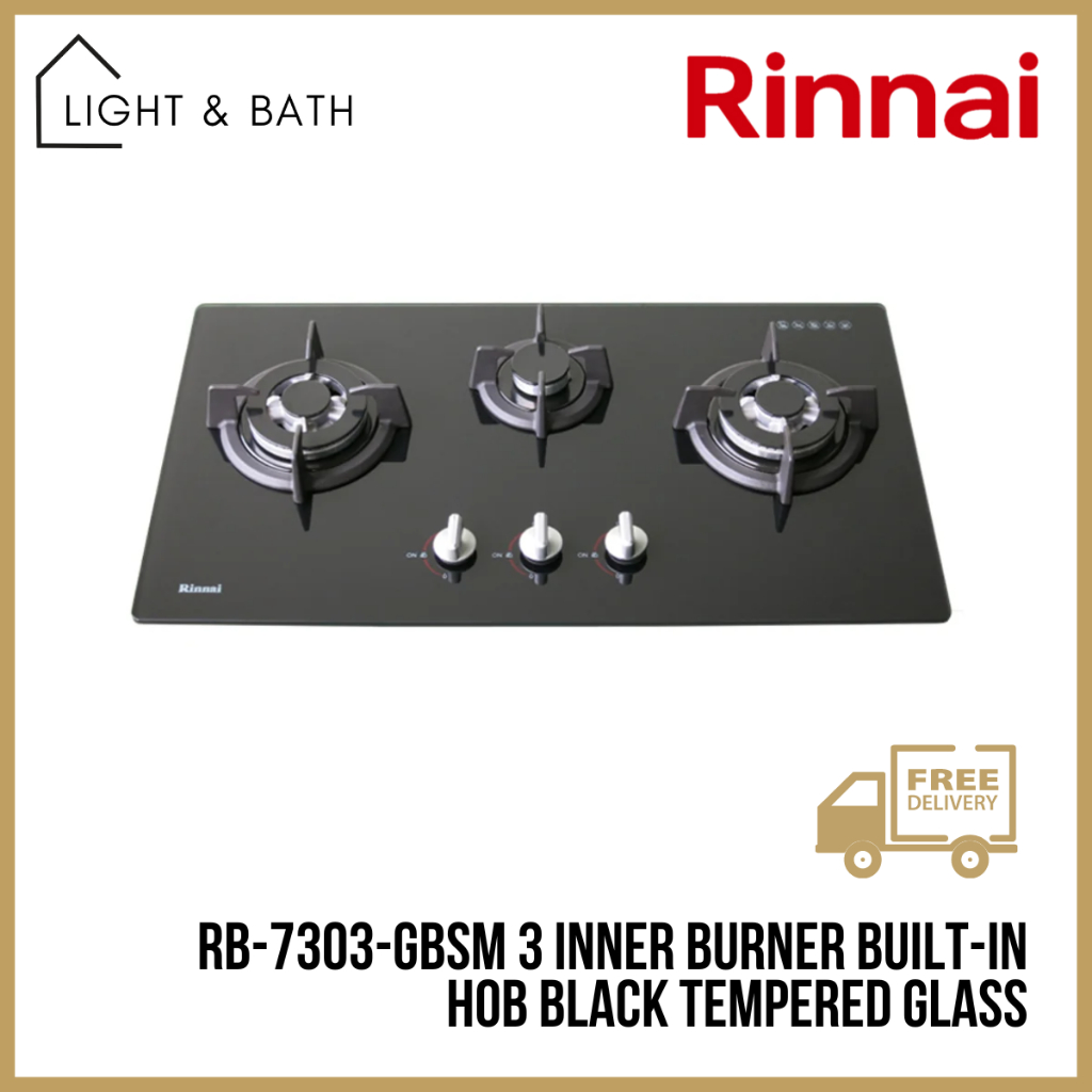 Rinnai RB-7303-GBSM 3 Inner Burner Built-In Gas Hob Black Tempered Glass | Shopee Singapore