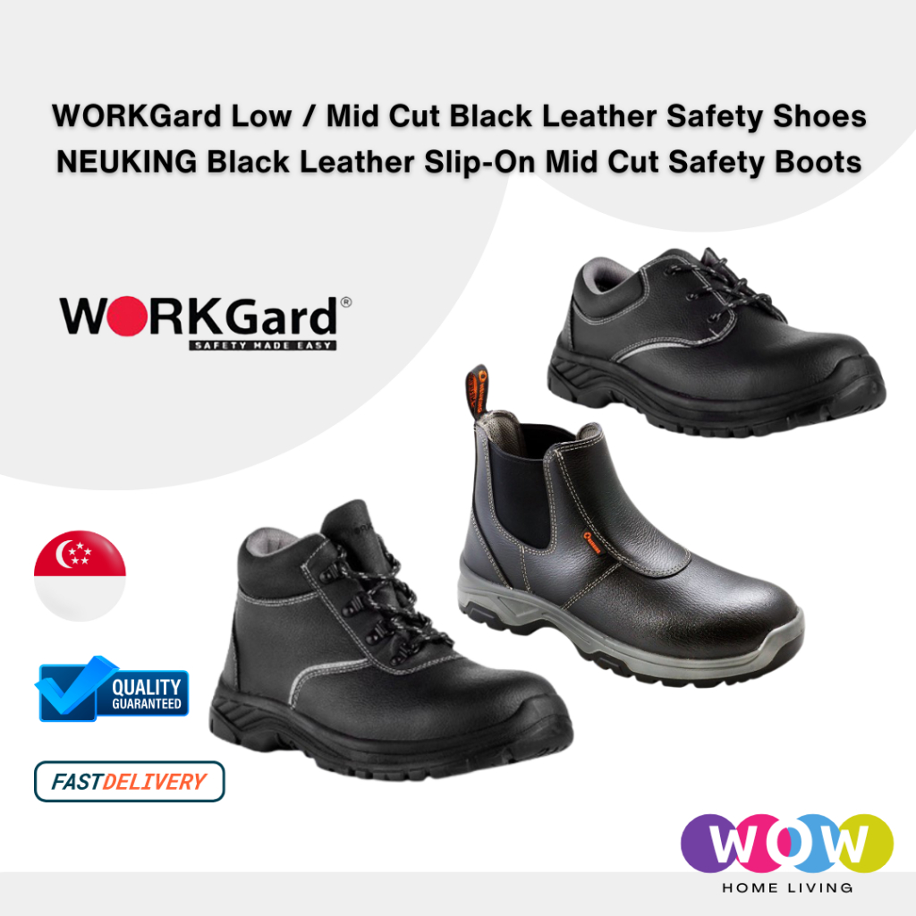 WORKGARD Low / Mid Cut Black Leather Safety Shoes NEUKING Black Leather ...