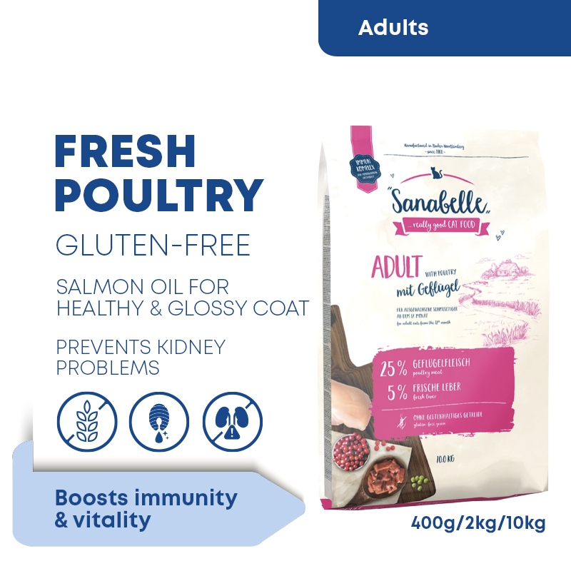 Sanabelle Adult Poultry Dry Cat Food for Adult Cats 400g & 2kg | Shopee ...