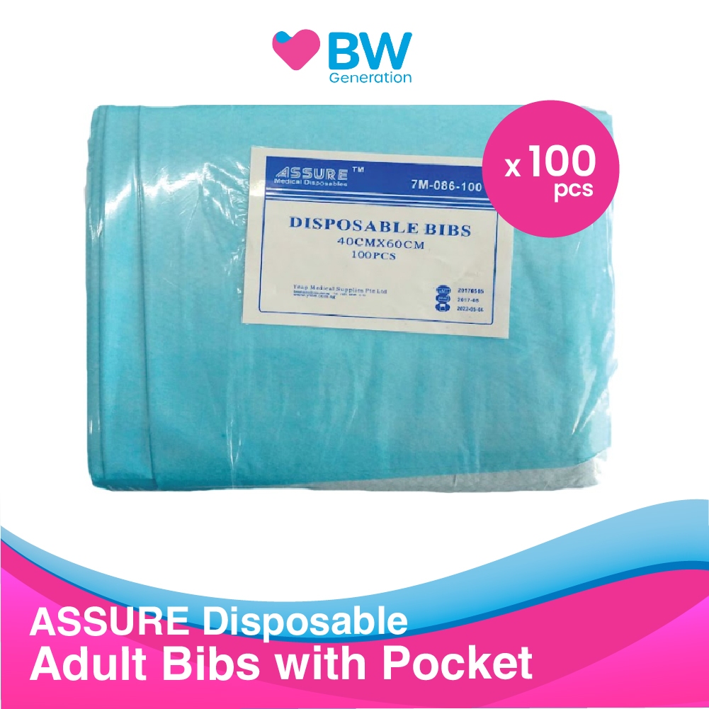 ASSURE - Adult Bibs with Pocket - 40cm x 60cm, 100pcs/pack 15cm pocket - by BW Generation ...