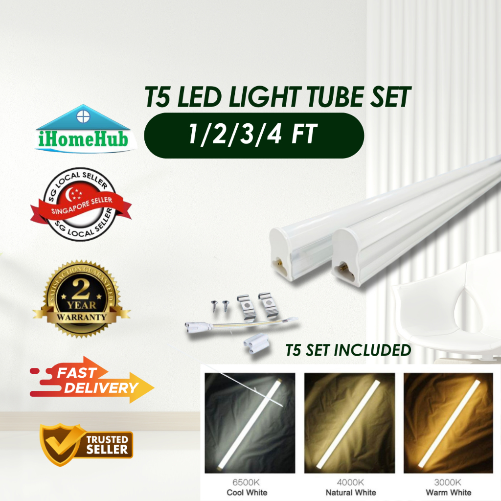 T5 LED Tube Set 5W 10W 15W 20W (1ft 2ft 3ft 4ft) | Shopee Singapore