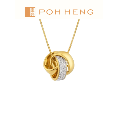 Poh Heng Jewellery 18K Knot Diamond Pendant in Yellow White Gold ...