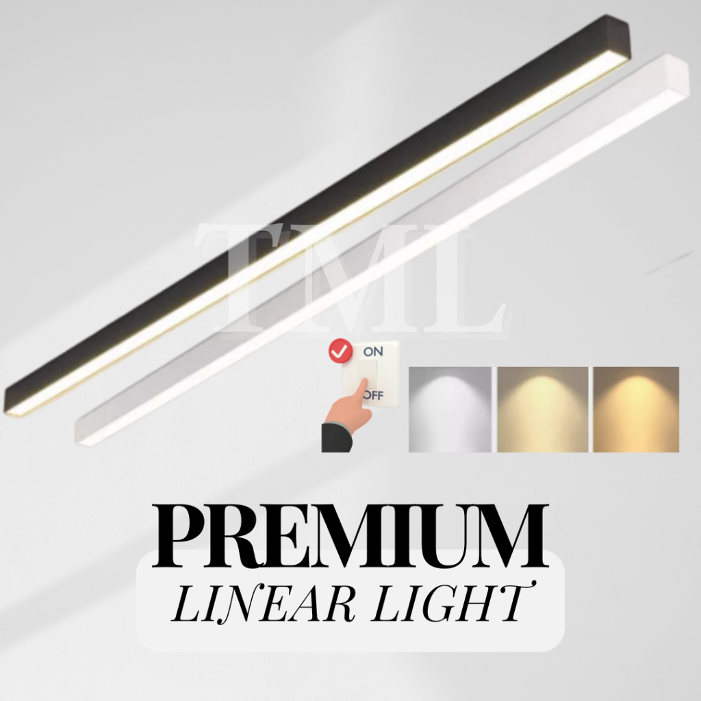 Black White Ultra Slim Linear Rectangular Long Ceiling Light Tri-tone ...